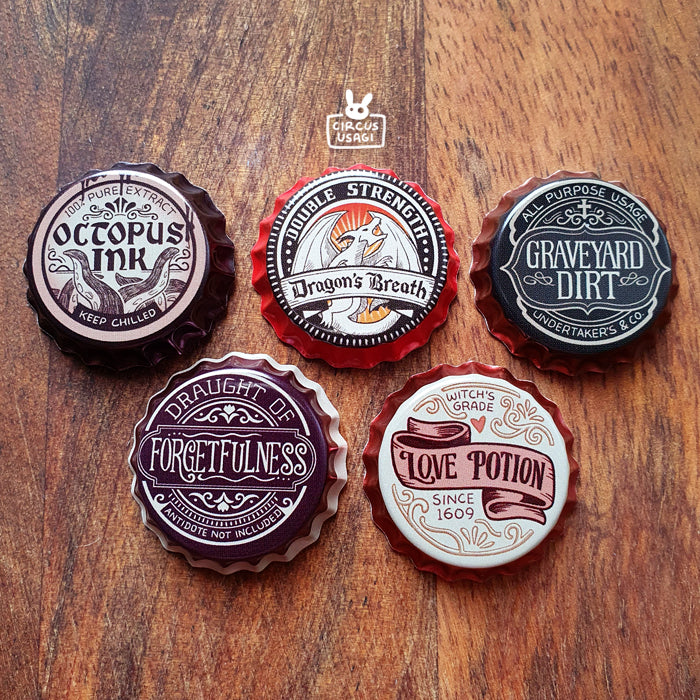 Bottle cap buttons | The Witch Apothecary – whiterabbitcafe