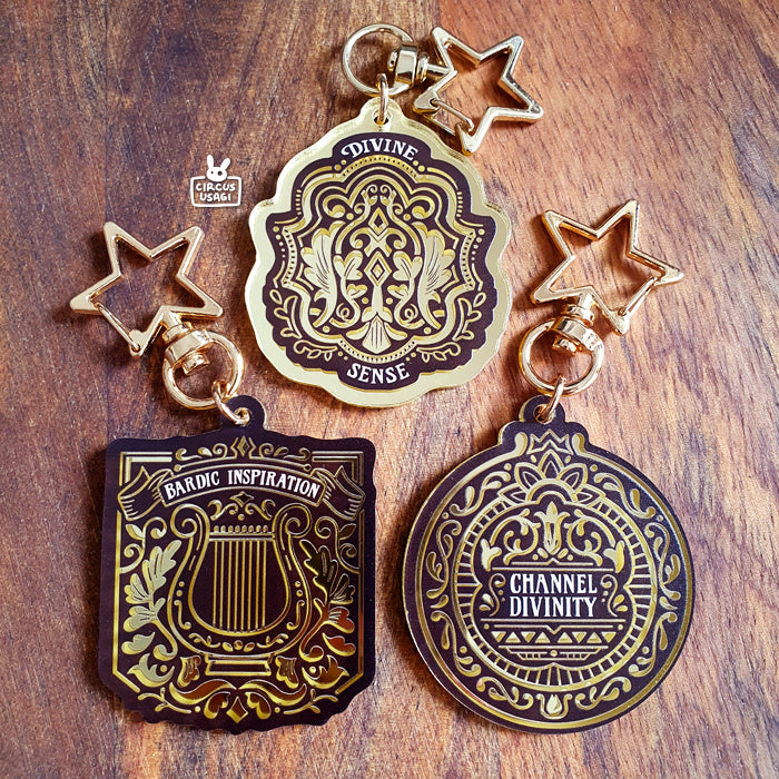 Acrylic charms | Class features (gold mirror acrylic) – whiterabbitcafe