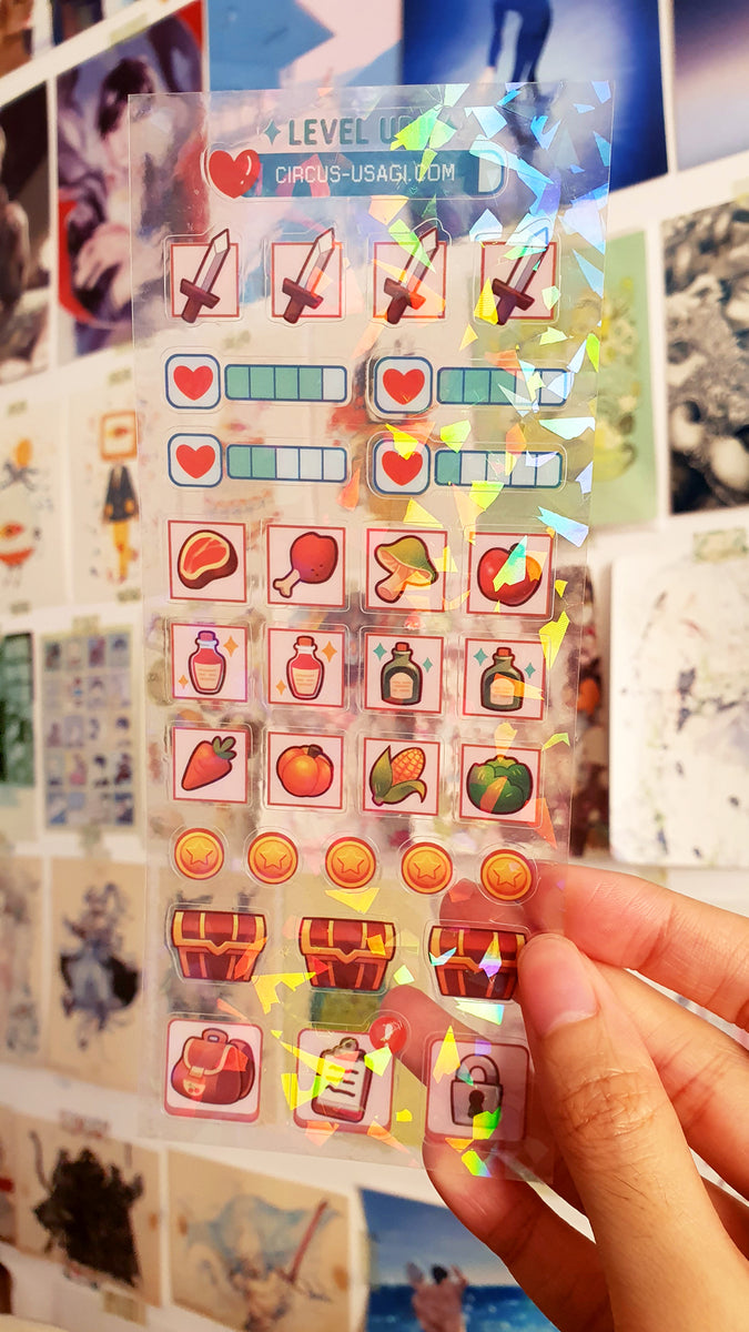 Transparent sticker sheet (rainbow holo) | Level up – whiterabbitcafe